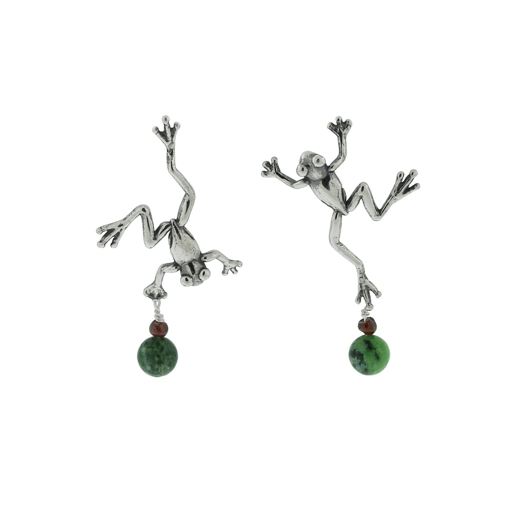 ARETES RANA SALTARINA CHICOS｜カエルのアシンメトリーピアス（シルバー・モスアゲート・天然石） – SÁNCHEZ ...